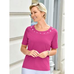WITT Damen Kurzarmshirt mit Metallpl&auml;ttchen-Verzierung, fuchsia, Gr&ouml;&szlig;e 40