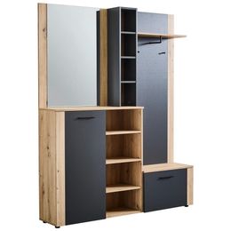 Mid.you Garderobe, Anthrazit, Eiche Artisan, Glas, Holzwerkstoff, 7-teilig, 3 F&auml;cher, 150x190x32 cm, Garderobe, Garderoben-Sets & Serien, Garderoben-Sets