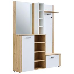 Mid.you Garderobe, Wei&szlig;, Eiche Artisan, Glas, Holzwerkstoff, 7-teilig, 3 F&auml;cher, 150x190x32 cm, Garderobe, Garderoben-Sets & Serien, Garderoben-Sets