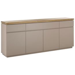 Sideboard Palamos, Grau, Natur, Holz, Holzwerkstoff, Akazie, massiv, 4 F&auml;cher, 3 Schublade(n) Schubladen, 200x86x40 cm, stehend, Holzm&ouml;bel, Kleinm&ouml;bel Holz, Holzkommoden, Sideboards Holz