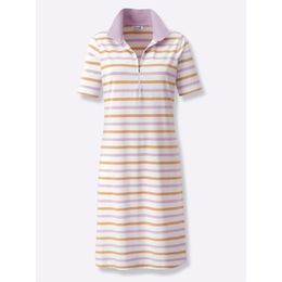 WITT Damen Polokleid im garngef&auml;rbten Ringel-Dessin, flieder-camel-geringelt, Gr&ouml;&szlig;e 36