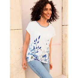 WITT Damen Shirt mit Blumen-Dessin, weiß-mittelblau, Größe 38