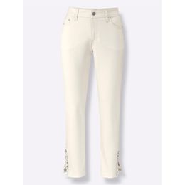 WITT Damen 7/8-Jeans mit Spitzen-Einsatz, ecru, Gr&ouml;&szlig;e 40