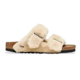 Birkenstock f&uuml;r Damen. 1030275 Schafsfellbezug Obermaterial Sandcastle Beige Sandalen (39), Wohnung, Keine, L&auml;ssig
