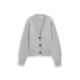 Tom Tailor Damen Loose Fit Cardigan mit V-Ausschnitt, grau, Meliert, Gr. M