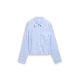 Tom Tailor Denim Damen Boxy Fit Hemdbluse aus Baumwolle, blau, Gestreift, Gr. XL