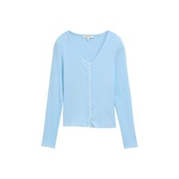 Tom Tailor Denim Damen Langarmshirt mit Deko-Knopfleiste, blau, Uni, Gr. XS