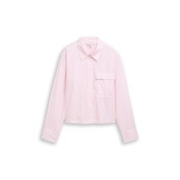 Tom Tailor Denim Damen Boxy Fit Hemdbluse aus Baumwolle, rosa, Gestreift, Gr. XL