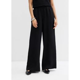 bonprix Hose aus strukturiertem Crinkle-Viskose-Mix, schwarz, Gr.36, High-waist Hose mit elastischem Bund, seitlichen Taschen und weitem Bein aus strukturiertem Crinkle, aus Viskose