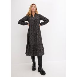 bonprix Midikleid aus Viskose, grau, Gr.38, Langes Blusenkleid mit Leomuster aus flie&szlig;ender Viskose, aus Viskose