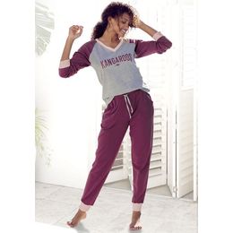 Kangaroos Pyjama mehrfarbig Gr. 44/46 f&uuml;r Damen. Mit V-Ausschnitt. Bequem. Nachhaltig.