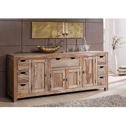 Sideboard Sheesham 210x42x85 grau ge&ouml;lt NATURE GREY #080
