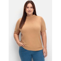 sheego Gro&szlig;e Gr&ouml;&szlig;en Stehkragenpullover mit Halbarm, camel, Gr&ouml;&szlig;e 44 - Damen