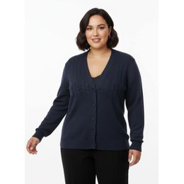 sheego Gro&szlig;e Gr&ouml;&szlig;en Strickjacke mit Raglan-&Auml;rmeln, dunkelblau-meliert, Gr&ouml;&szlig;e 48 - Damen