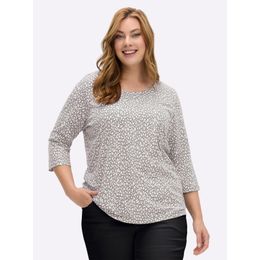 sheego Gro&szlig;e Gr&ouml;&szlig;en 3/4-Arm-Shirt mit Minimal-Druck, wei&szlig;-grau-bedruckt, Gr&ouml;&szlig;e 52 - Damen