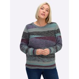 sheego Gro&szlig;e Gr&ouml;&szlig;en Strickpullover mit farbigen Rippb&uuml;ndchen, jade-steingrau-gemustert, Gr&ouml;&szlig;e 52 - Damen