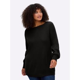 sheego Gro&szlig;e Gr&ouml;&szlig;en Pullover mit U-Boot-Ausschnitt, schwarz, Gr&ouml;&szlig;e 44/46 - Damen