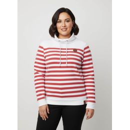 sheego Gro&szlig;e Gr&ouml;&szlig;en Sweatshirt mit verl&auml;ngertem R&uuml;ckteil, wei&szlig;-grapefruit-geringelt, Gr&ouml;&szlig;e 52 - Damen