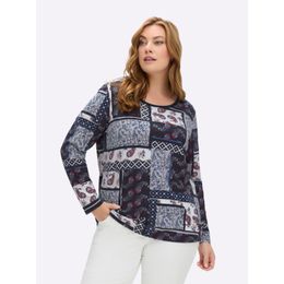 sheego Gro&szlig;e Gr&ouml;&szlig;en Langarmshirt im Patchwork-Dessin, marine-bedruckt, Gr&ouml;&szlig;e 46 - Damen