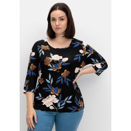 sheego Gro&szlig;e Gr&ouml;&szlig;en Print-Shirt mit floralem Muster, royalblau-ocker-bedruckt, Gr&ouml;&szlig;e 46 - Damen