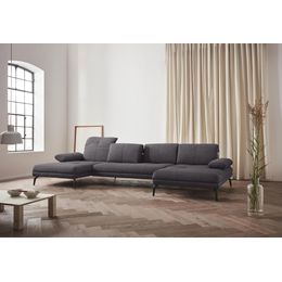 Wohnlandschaft Home Affaire "Stenlille Multifunktions-Sofa, U-Form", grau (anthrazit), B:374cm H:83cm T:162cm, Struktur weich (100% Polyester);Struktur grob (100% Polyester);100% NaturLEDER, Sofas, Wohnlandschaft, incl. Sitztiefen-, Kopfteil- und Armteilverstellung