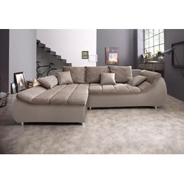 Ecksofa Home Affaire "Imola, bequem, aktuelle Steppung im Sitz, L-Form, Breite 270cm", braun (cappuccino, cappuccino), B:270cm H:90cm T:170cm, Microfaser PRIMABELLE (100% Polyester) / Struktur (82% Polyester, 9% Viscose, 7% Baumwolle, 2% Nylon);Kunstleder SOFTLUX / Struktur (82% Polyester, 9% Viscose, 7% Baumwolle, 2% Nylon), Sofas, Ecksofa, wahlweise mit Bettfunktion, Topseller