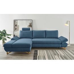 Schlafsofa Home Affaire "City/Giron", blau (denim), B:284cm H:104cm T:166cm, 100% PES;Schwer entflammbar (BS 5852-0/ EN 1021-1);Gramatur 370g/ qm +/- 5%, Sofas, Schlafsofa, komfortable Bettfunktion (Liegefl&auml;che 245 x 138 cm), sowie Bettkasten