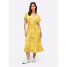 sheego Gro&szlig;e Gr&ouml;&szlig;en Jerseykleid mit Fl&uuml;gel-&Auml;rmeln, sonnengelb-champagner-bedruckt, Gr&ouml;&szlig;e 54 - Damen