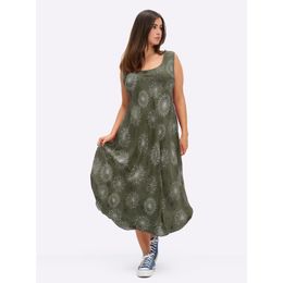 sheego Große Größen Druckkleid mit Blüten-Muster, figurumspielend, khaki-graphit-bedruckt, Größe 44 - Damen