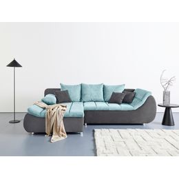Ecksofa Home Affaire "Imola, elegant und modern, aktuelle Steppung im Sitz, bequem, L-Form", gr&uuml;n (anthrazit, mint), B:271cm H:90cm T:104cm, Sofas, Ecksofa, frei im Raum stellbar, wahlweise mit Bettfunktion und Bettkasten