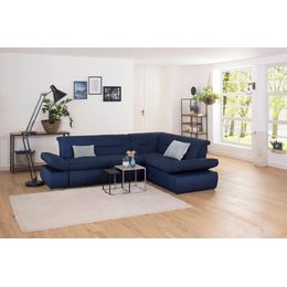 Ecksofa Home Affaire "Avesa L-Form", blau (dunkelblau), B:275cm H:80cm T:211cm, 100% Polyester, Sofas, Ecksofa, Wahlweise mit Arm- und Bettfunktion, B/T/H: 275/211/80 cm