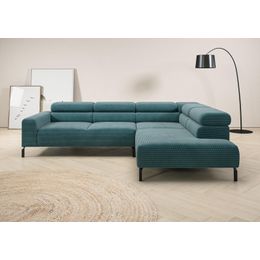 Ecksofa Home Affaire "Antonelli, L-Form, inkl. Kopfteilverstellung, Breite 276 cm", blau (petrol), B:276cm H:71cm T:219cm, 95% Polyester, 5% Nylon, Sofas, Ecksofa, ohne Sitztiefenverstellung, in Cord, petrol