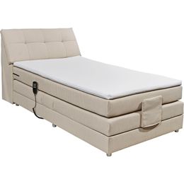 Boxspringbett ED EXCITING DESIGN "Carpino wahlweise in den Breiten 120cm oder 180cm erhältlich", beige (beige artemis 01 ivory creme), B:122cm L:234cm, Komplettbetten, Boxspringbett, inkl. Motor, Stauraum im Kopfteil und Topper