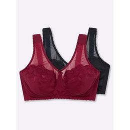 w&auml;schepur sheego Gro&szlig;e Gr&ouml;&szlig;en Entlastungs-BH ohne B&uuml;gel mit Spitze, schwarz + bordeaux, Gr&ouml;&szlig;e 95E - Damen