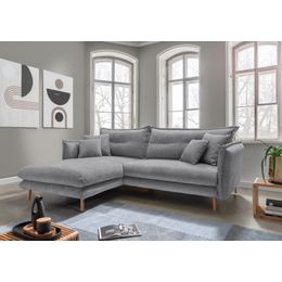 Ecksofa Home Affaire "Lazio modern und bequem, schmale Armlehnen, tolle Detailverarbeitung", grau, B:255cm H:94cm T:180cm, 100% Polyester, Sofas, Ecksofa, zwei verschiedene Fu&szlig;farben w&auml;hlbar