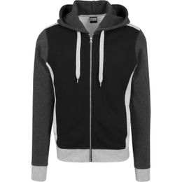 Sweatjacke Urban Classics "Urban Classics Herren 3- Tone Sweat Zip Hoody", Herren, Gr. S, schwarz, grau, charcoal, 80% Baumwolle, 20% Polyester, Sweatjacken Sweatjacke