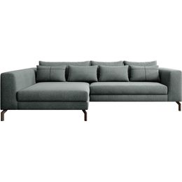 Ecksofa Home Affaire "Cross, mit softem Sitz, L-Form, wendbare Zierkissen, Breite 284 cm", grau (schwarzgrau), B:284cm H:82cm T:172cm, 100% Polyester, Sofas, Ecksofa, Couch mit vielen Kissen, stylische Kreuznaht, elegante Metallf&uuml;&szlig;e