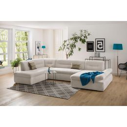 Wohnlandschaft Home Affaire "Avesa U-Form", beige (creme), B:355cm H:80cm T:216cm, 95% Polyester, 5% Polyacryl, Sofas, Wohnlandschaft, Wahlweise mit Armteilverstellung und Bettfunktion, B/T/H: 355/216/80cm