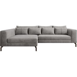 Ecksofa Home Affaire "Cross, mit softem Sitz, L-Form, wendbare Zierkissen, Breite 284 cm", grau (granit grau), B:284cm H:82cm T:172cm, 88% PES; 12% Nylon, Sofas, Ecksofa, Couch mit vielen Kissen, stylische Kreuznaht, elegante Metallf&uuml;&szlig;e