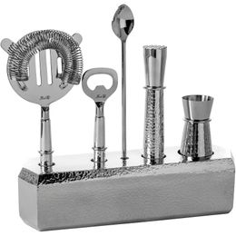 Cocktail-Set Fink "NASSAU, Barzubeh&ouml;r, silberfarben", silber (silberfarben), B:26,5cm H:22,5cm T:7,5cm, Edelstahl, Cocktail-Sets, Cocktail-Set, mit feiner Hammerschlagstruktur