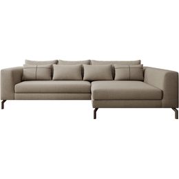 Ecksofa Home Affaire "Cross, mit softem Sitz, L-Form, wendbare Zierkissen, Breite 284 cm", beige (sand), B:284cm H:82cm T:172cm, 100% Polyester, Sofas, Ecksofa, Couch mit vielen Kissen, stylische Kreuznaht, elegante Metallf&uuml;&szlig;e