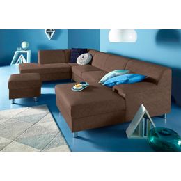 Wohnlandschaft Home Affaire "Jamie, zeitloses Design, fester Sitzkomfort, viel Platz, U-Form", braun, B:308cm H:72cm T:80cm, Sofas, Wohnlandschaft, wahlweise mit Bettfunktion