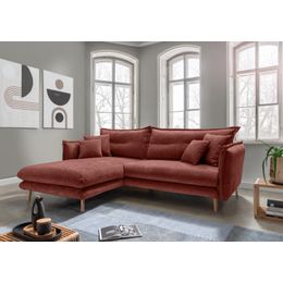 Ecksofa Home Affaire "Lazio modern und bequem, schmale Armlehnen, tolle Detailverarbeitung", orange (koralle), B:255cm H:94cm T:180cm, 100% Polyester, Sofas, Ecksofa, zwei verschiedene Fu&szlig;farben w&auml;hlbar