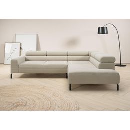 Ecksofa Home Affaire "Antonelli, L-Form, inkl. Kopfteilverstellung, Breite 276 cm", beige (natur), B:276cm H:71cm T:219cm, 95% Polyester, 5% Nylon, Sofas, Ecksofa, ohne Sitztiefenverstellung, in Cord, natur