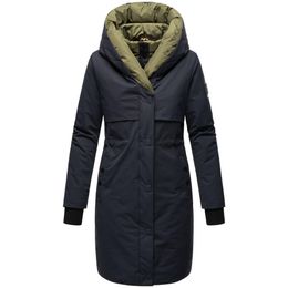 Kurzmantel Navahoo "Snowelf", Damen, Gr. XS (34), blau (navy), Obermaterial: 45% Baumwolle, 55% Nylon; Futter: 100% Polyester; Wattierung: 100% Polyester; Ärmelfutter: 100% Polyester, gerade knielang, Ärmel ohne Ärmelschlitz Rippbündchen, Mäntel Kurzmantel, Wintermantel mit hohem Kragen und großer Kapuze