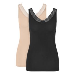 Tanktop Triumph "Feel of Modal", Damen, Gr. XL, schwarz (schwarz combination), Web, Obermaterial: 87% Modal, 13% Elasthan, h&uuml;ftbedeckend, Rundhals, Tops Tanktop, k&ouml;rpernah, weich, aus Modal-Elasthan, V-Ausschnitt