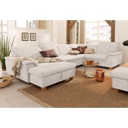 Wohnlandschaft Home Affaire "Lyla U-Form", beige (natur), B:352cm H:81cm T:214cm, Feinstruktur weich (100% Polyester);Luxus-Microfaser Lederoptik (100% Polyester);Microfaser PRIMABELLE (100% Polyester), Sofas, Wohnlandschaft, wahlweise mit R&uuml;ckenfunktion und zus&auml;tzlich mit Bett + Bettkasten