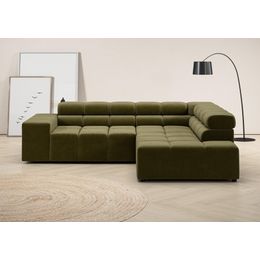 Ecksofa Home Affaire "Ancona, incl. Kopfteilverstellung + 3 Zierkissen, L-Form, Breite 249cm", gr&uuml;n (oliv), B:249cm H:70cm T:215cm, 100% Polyester, Sofas, Ecksofa, wahlweise motorische Sitztiefenverstellung, B/T(H: 249/215/70 cm