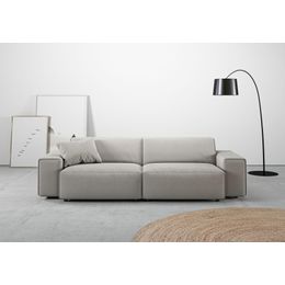 Big-Sofa Home Affaire "Glimminge auch in Breitcord, Feincord + Easy care-Bezug", grau (hellgrau), B:254cm H:71cm T:101cm, 100% Polyester, Sofas, Big-Sofa, besondere Kedern&auml;hte Zierkissen
