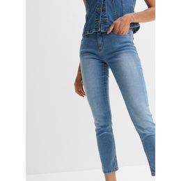 7/8-Jeans bonprix "Slim Fit Jeans Mid Waist, cropped", Damen, Gr. 36, N-Gr, blau (hellblau used), Denim/Jeans, Obermaterial: 82% Baumwolle, 17% Polyester, 1% Elasthan, slim fit 7/8-Länge, Jeans, Slim Fit Jeans Mid Waist, cropped